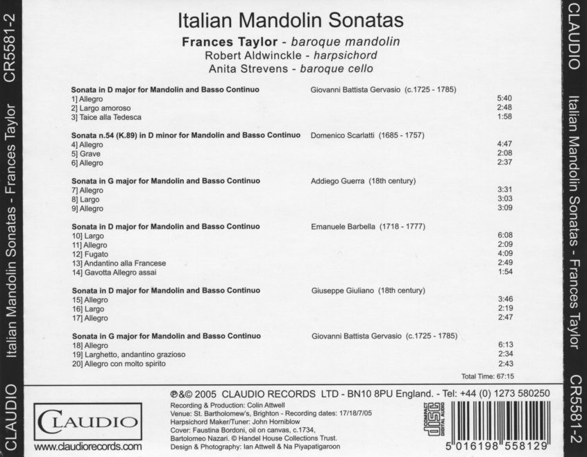 Italian Mandolin Sonatas - CR5581 - Claudio Records